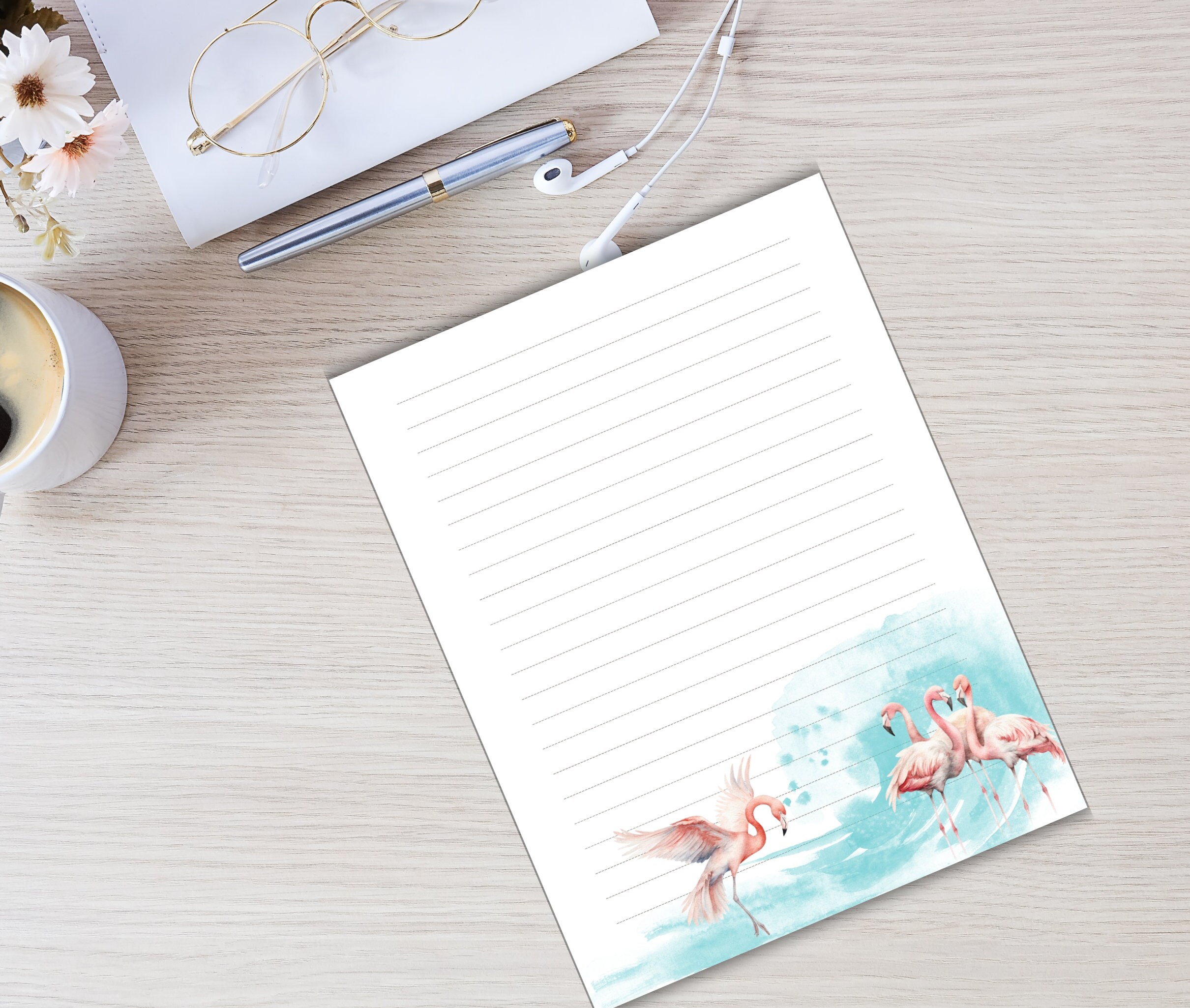 Flamingo Printable Stationery-birds Stationary-tropical Notepad ...
