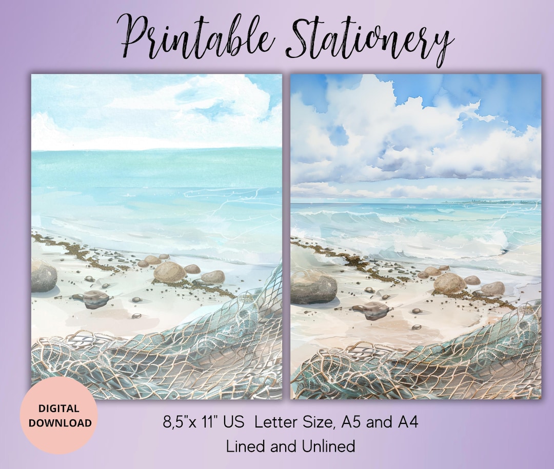 Seascape Printable Stationery Set-sea Writing Paper Unlined Lined A4/A5 ...