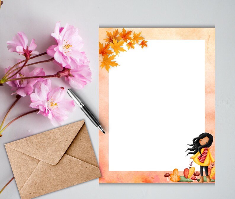 Autumn Fall Printable Stationery-autumn Girl Writing Paper Set Lined ...