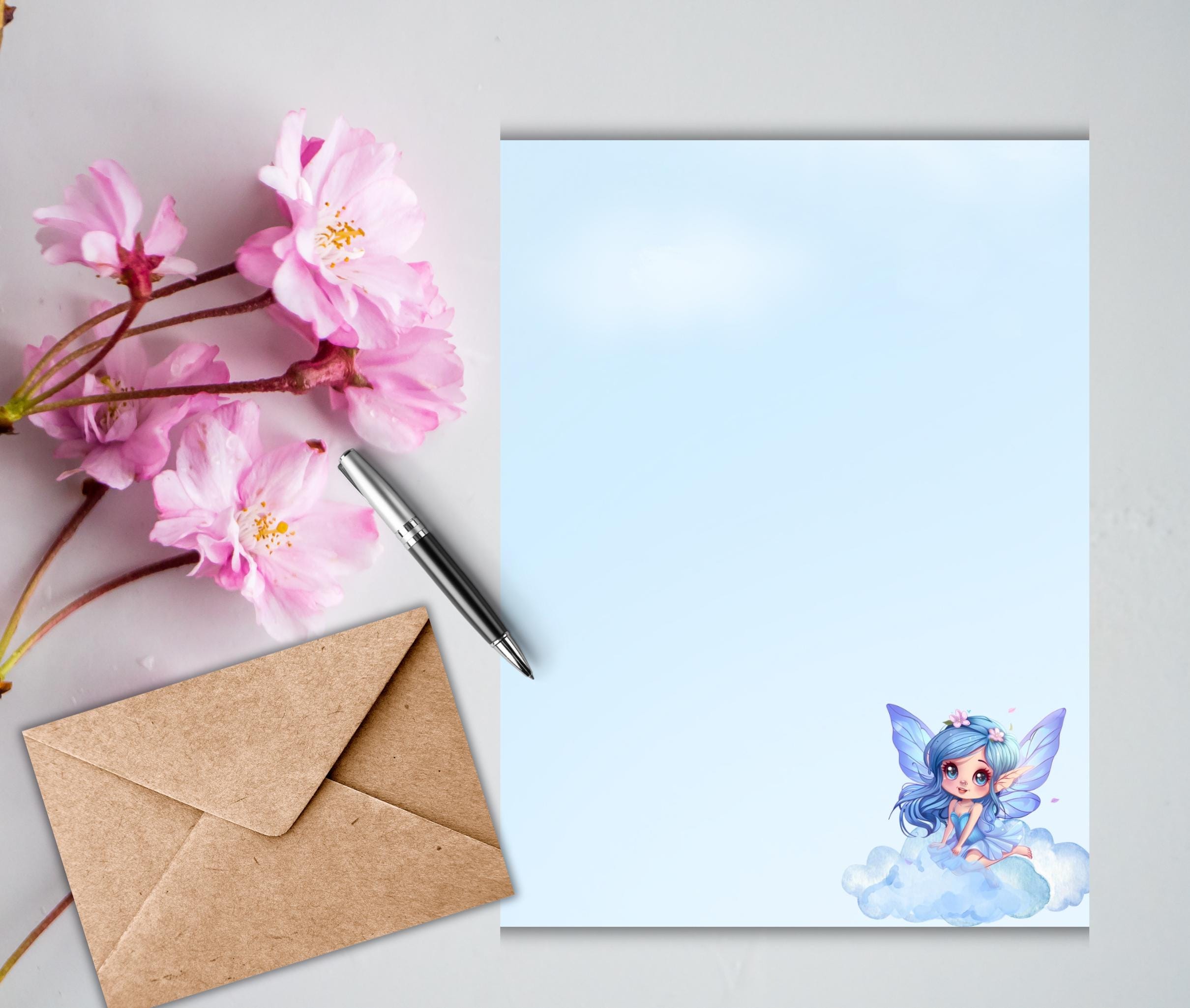 Fairy on the Cloud Writing Paper Set Lined Unlined A4/A5/US Letter ...