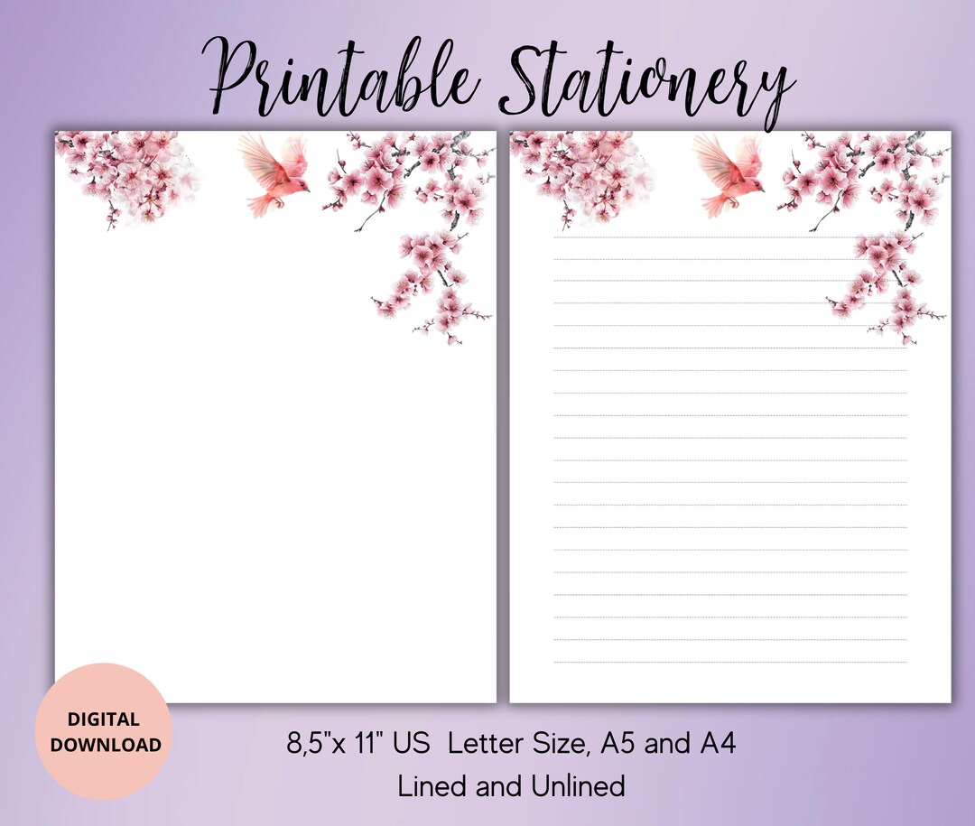 Cherry Blossom and Bird Printable Sationery-sakura Writing Paper Set ...