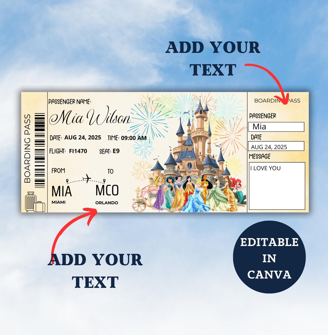 Editable Disneyland Ticket Disneyworld Ticket-editable Boarding Pass ...