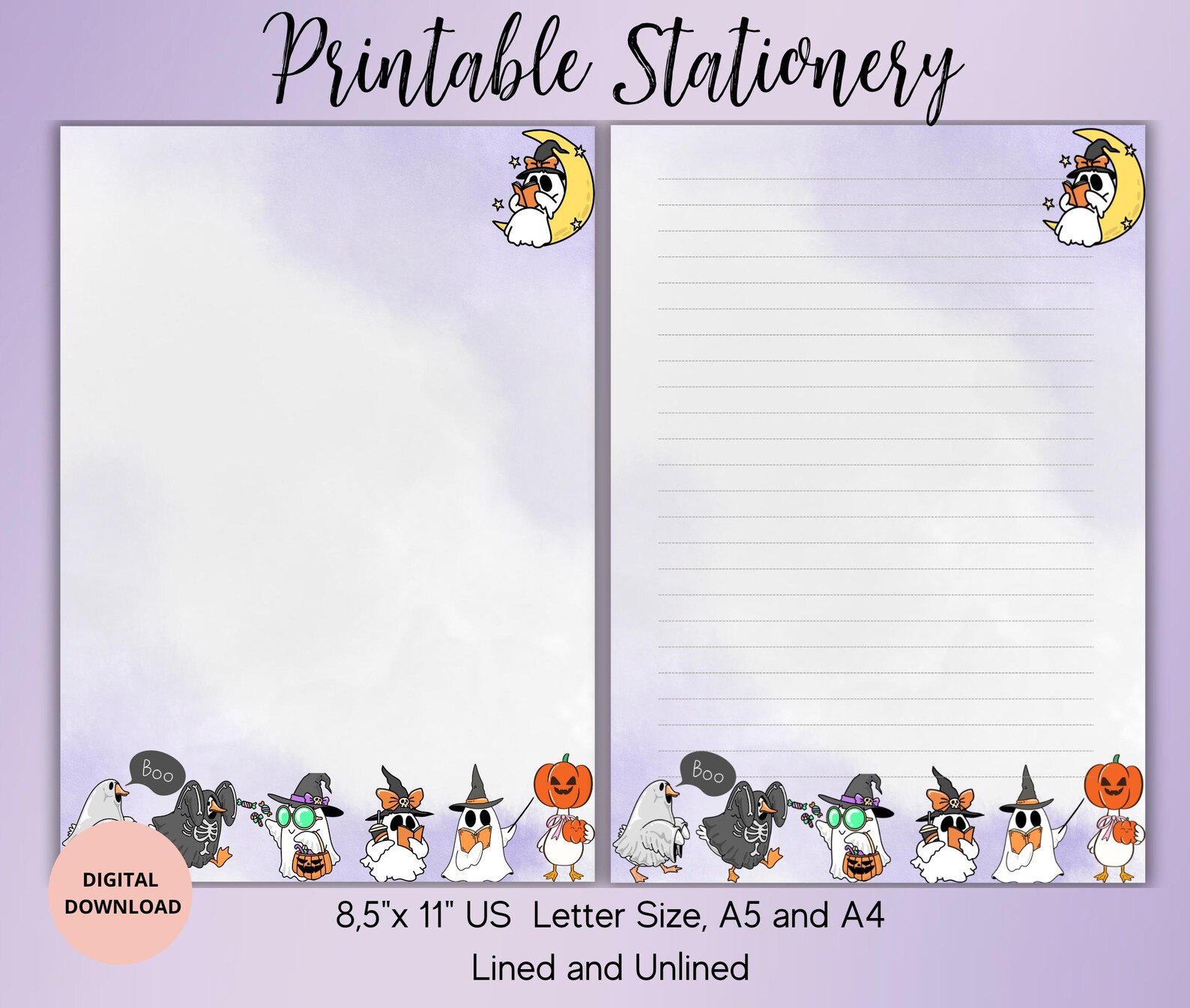 Halloween Printable Stationary Set-halloween Writing Paper Lined ...
