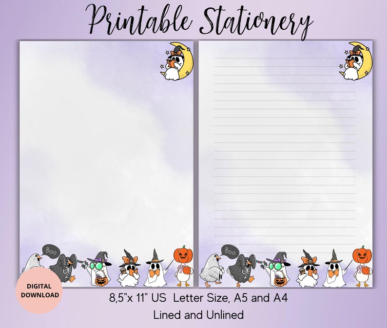 Halloween Printable Stationary Set-halloween Writing Paper Lined ...