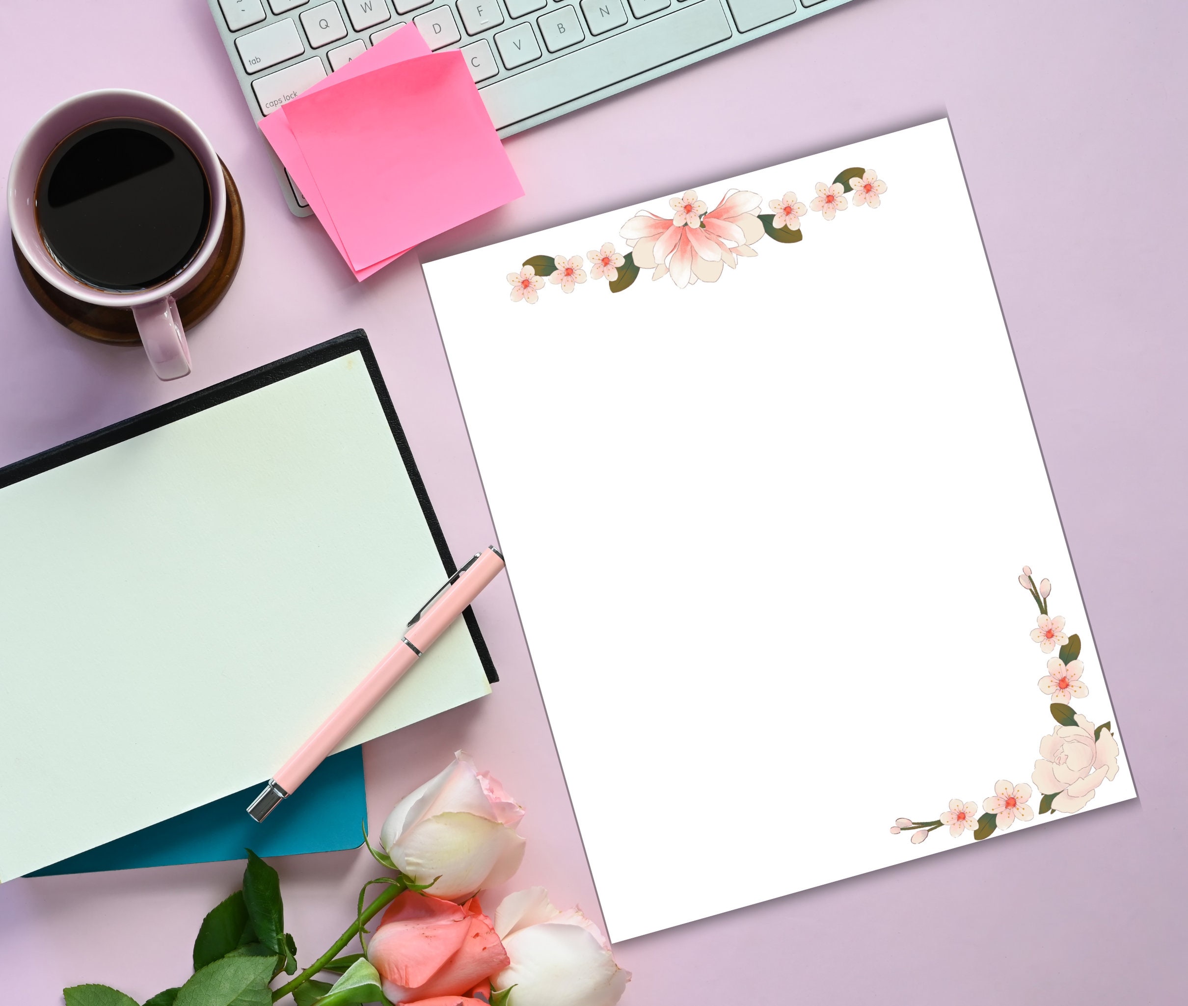Flower Printable Stationery-floral Writing Paper Set A4/A5/US Letter ...