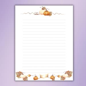 Autumn Pumpkin Printable Stationery,fall Leaves Digital Letter ...