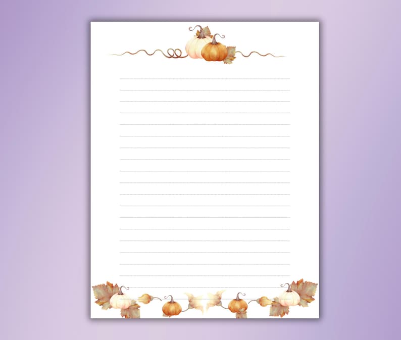 Autumn Pumpkin Printable Stationery,fall Leaves Digital Letter ...