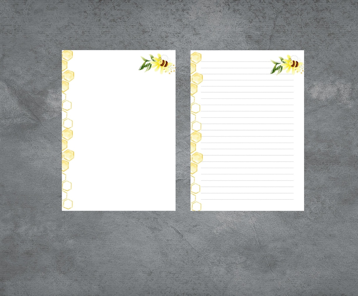 Bee With Flower Printable Stationery-bee Writing Paper Bundle Unlined ...