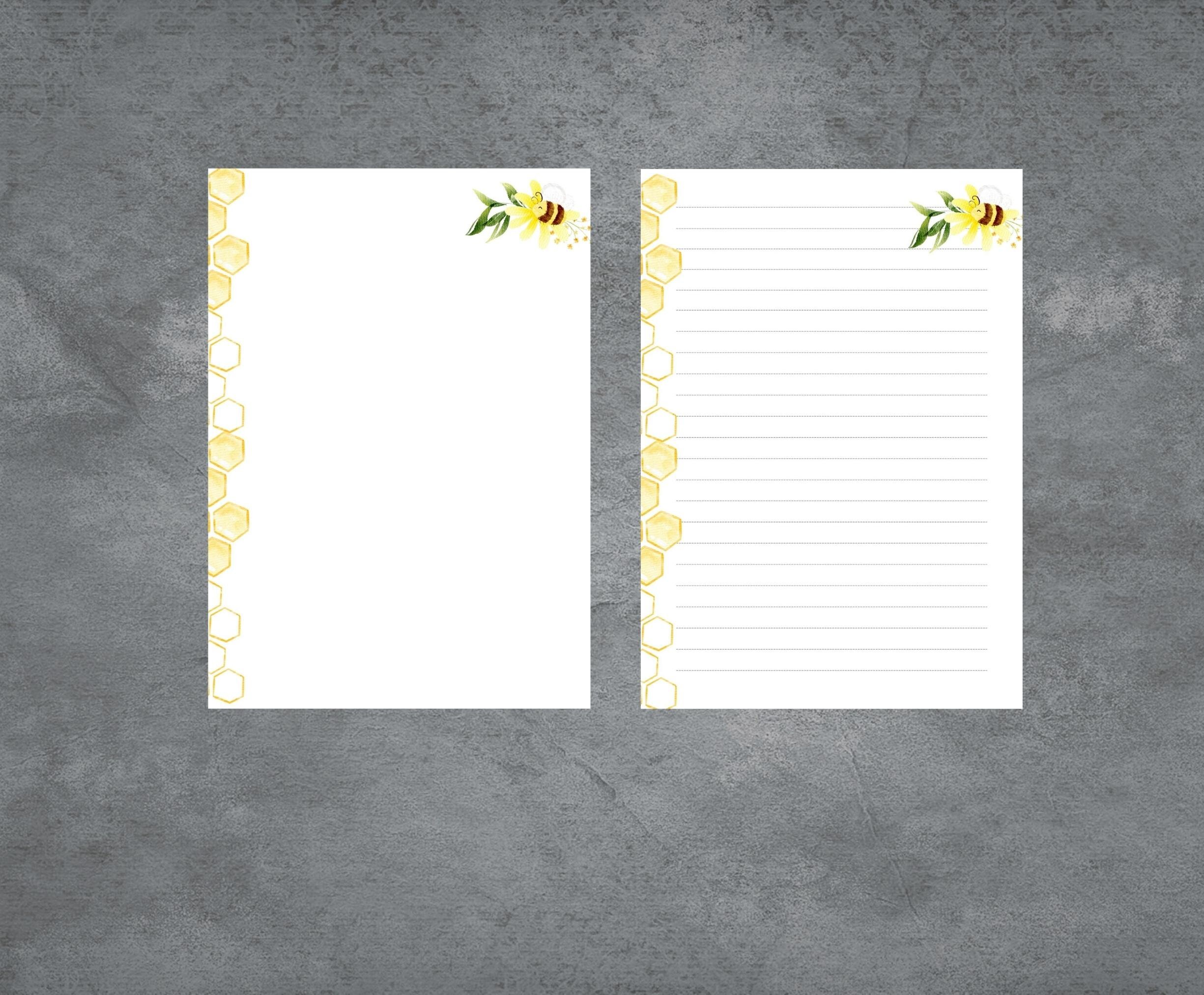 Bee With Flower Printable Stationery-bee Writing Paper Bundle Unlined ...