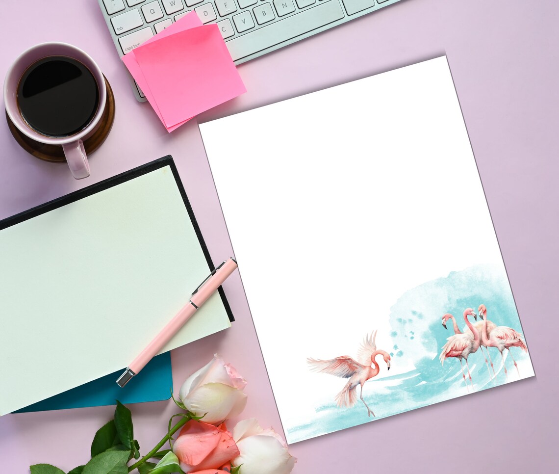 Flamingo Printable Stationery-birds Stationary-tropical Notepad ...