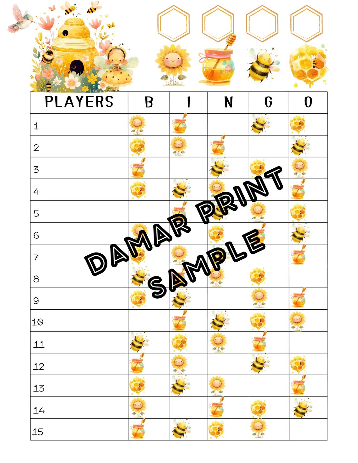 Bee Honey Bingo Boards Printable-bingo Boards 1-15 Lines -summer Bingo ...