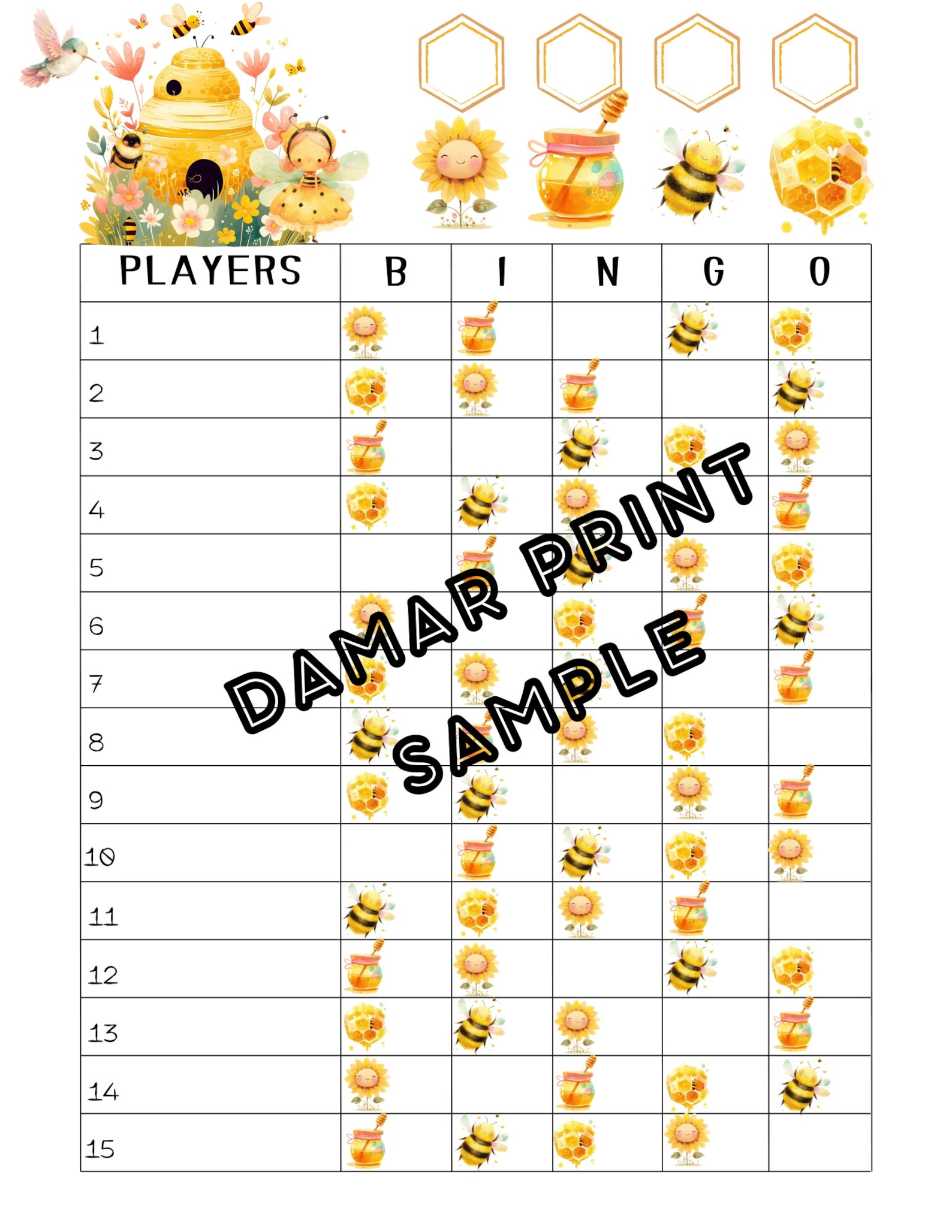 Bee Honey Bingo Boards Printable-bingo Boards 1-15 Lines -summer Bingo ...
