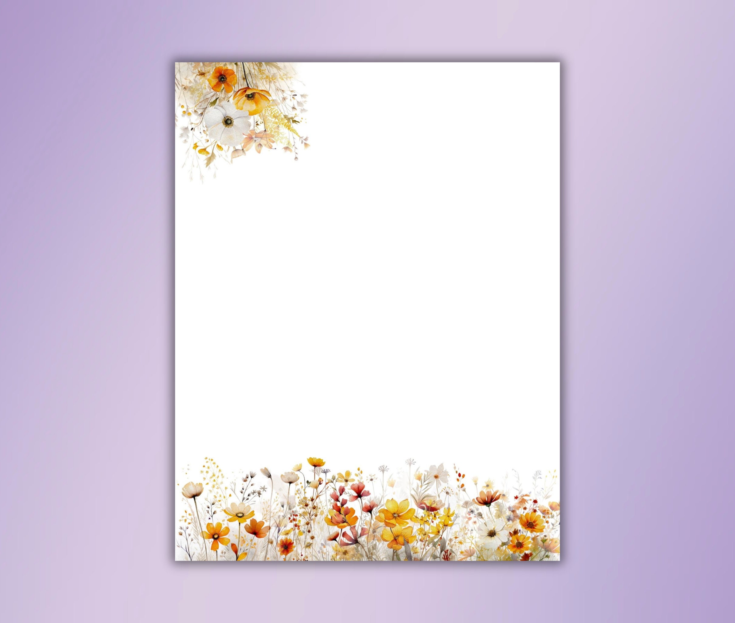 Flower Printable Stationery Watercolor Floral Stationary Digital ...