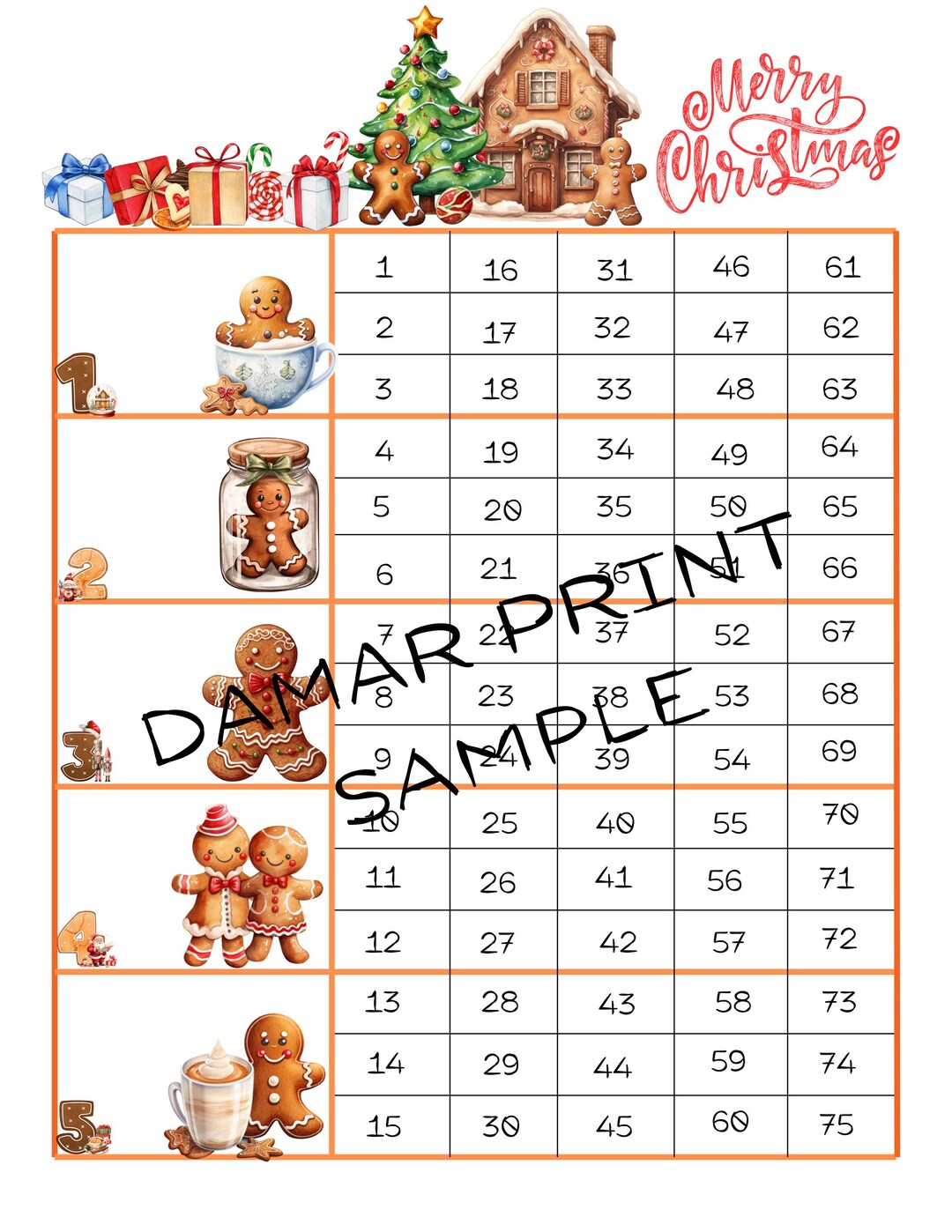 Gingerbread Printable Bingo Boards-instant Download -christmas Bingo ...