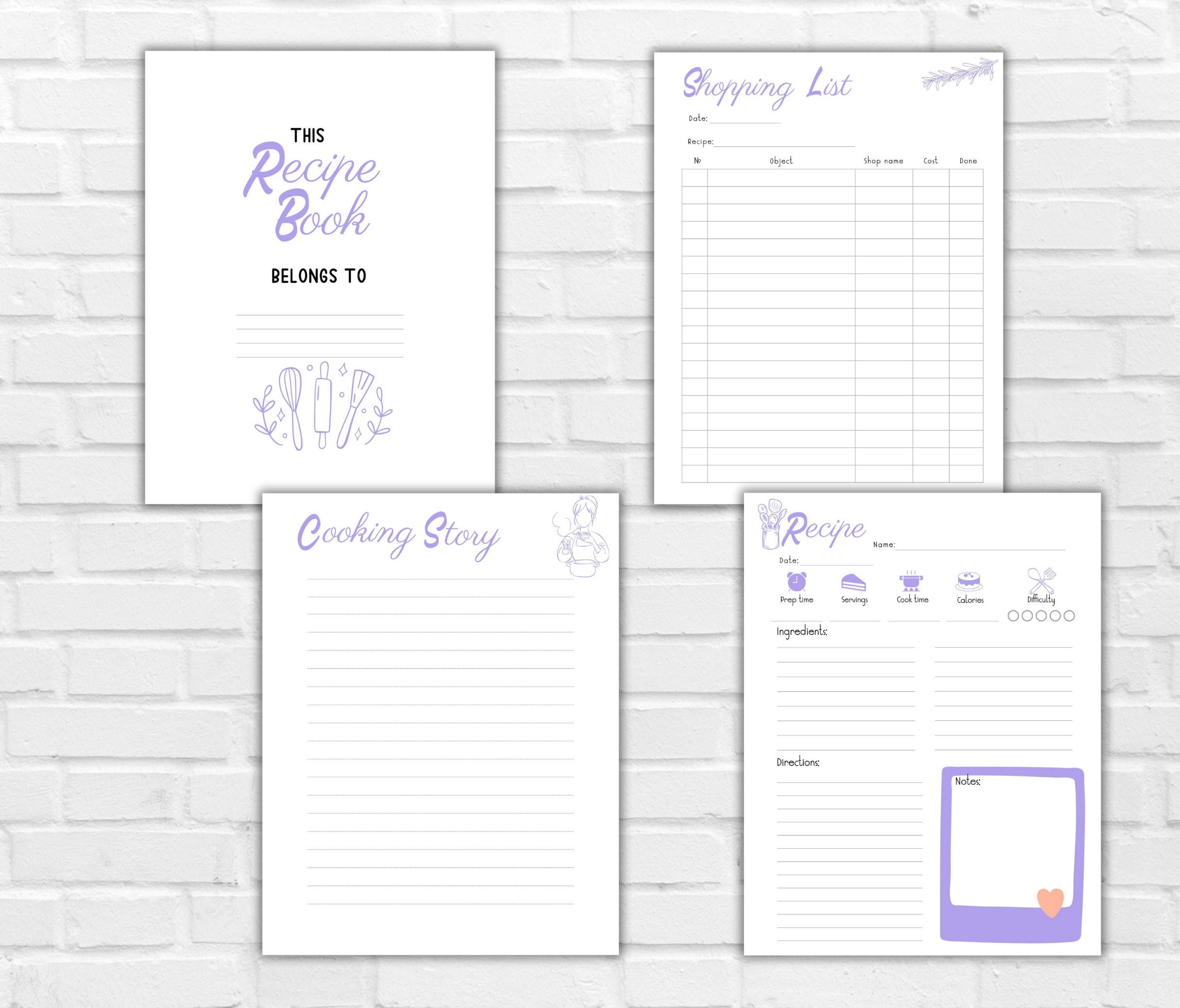 Printable Recipe Page Template-recipe Card-shopping List-recipe Book ...