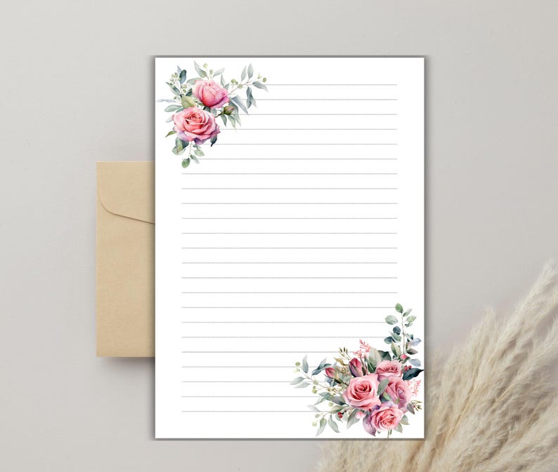 Rose Writing Paper,flower Stationary,floral Writing Paper Set A4,A5,US ...
