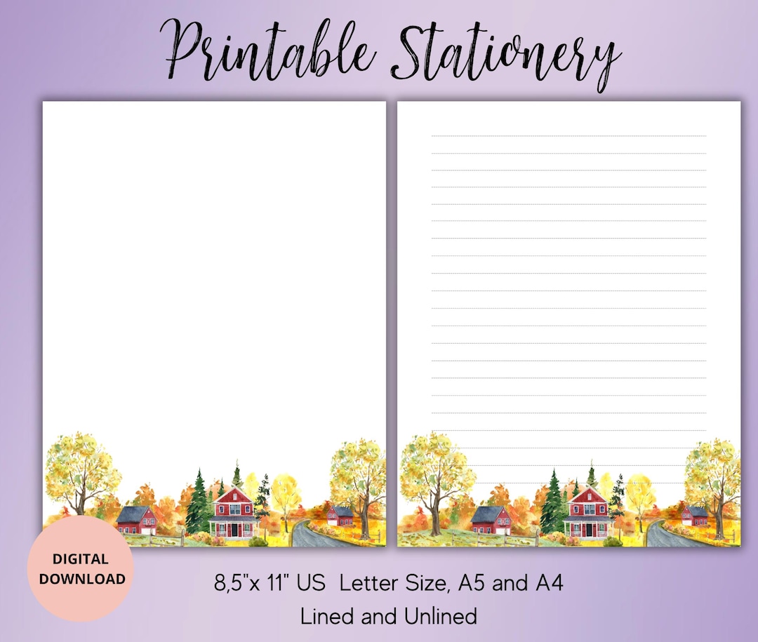 Autumn Village Printable Stationery-autumn Landscape Writing Paper Set ...