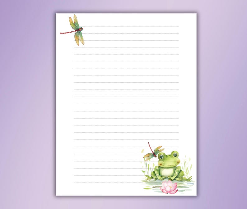 Frog Printable Stationery-frog Stationary Set-cute Animal Digital ...