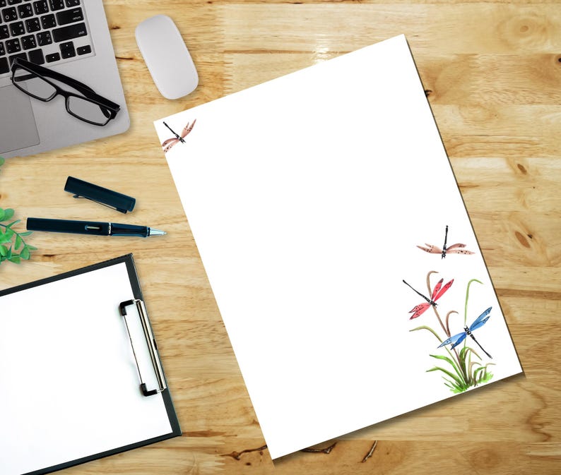 Dragonfly Printable Stationery Cute Notepaper-floral Printable ...