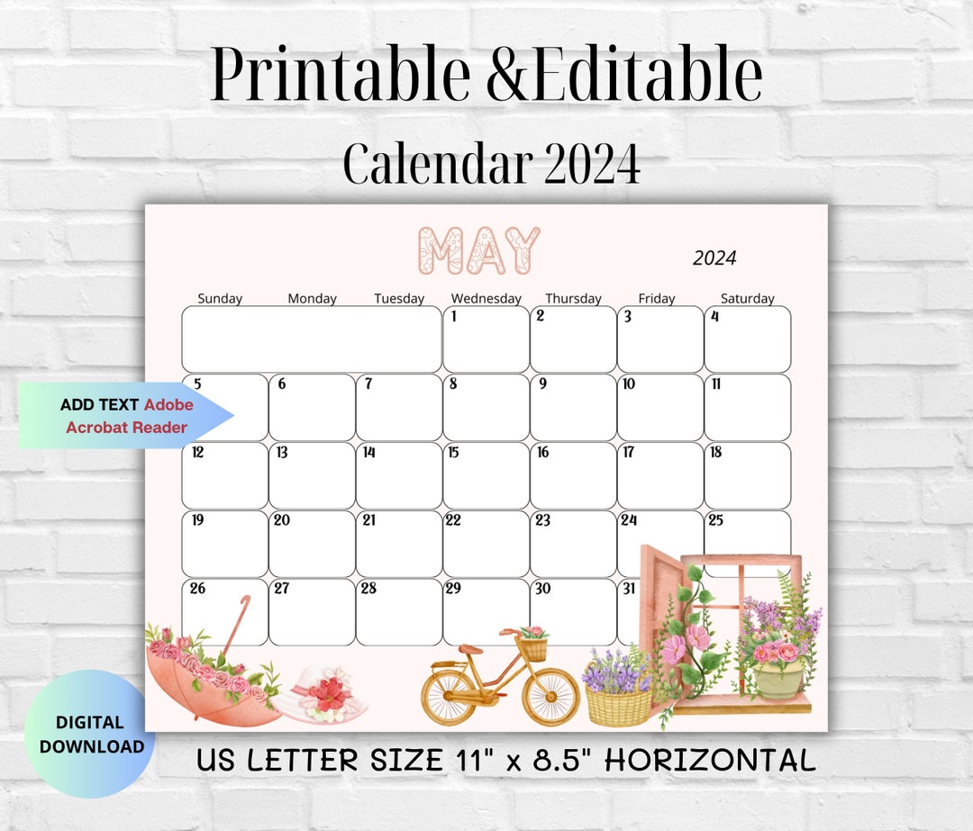 May 2024 Editable Printable Calendar-spring Monthly Planner-spring ...