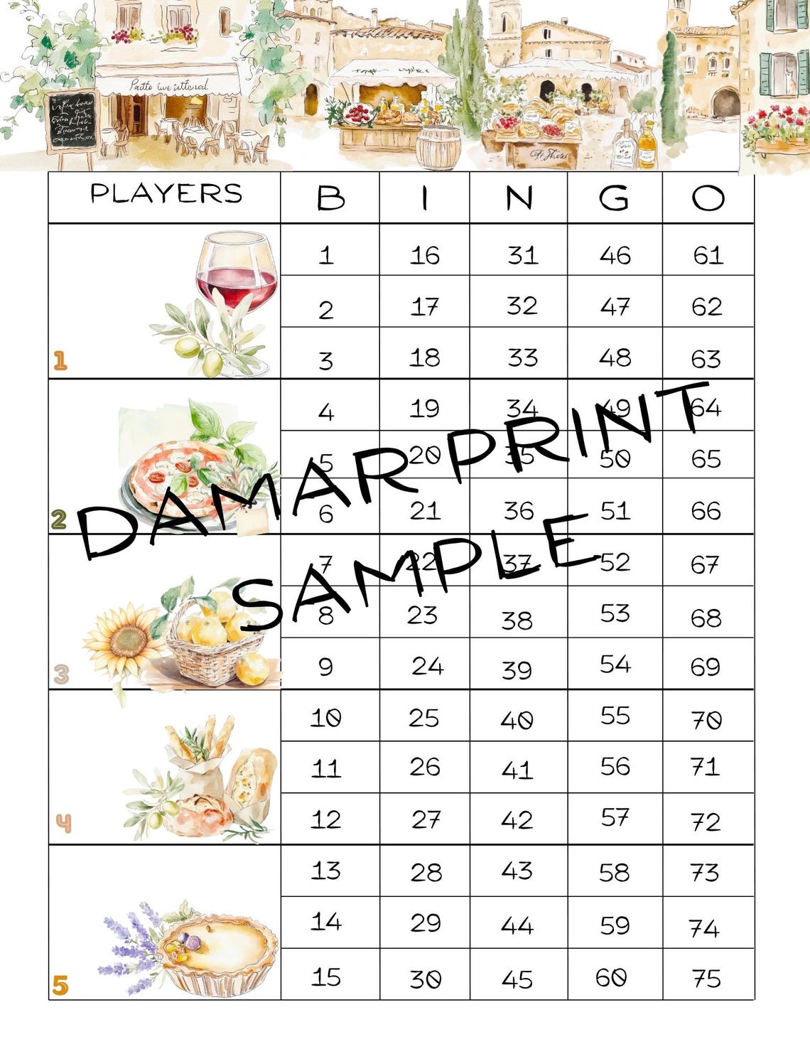 Food Printable Bingo Boards-instant Download -italian Bingo Boards ...