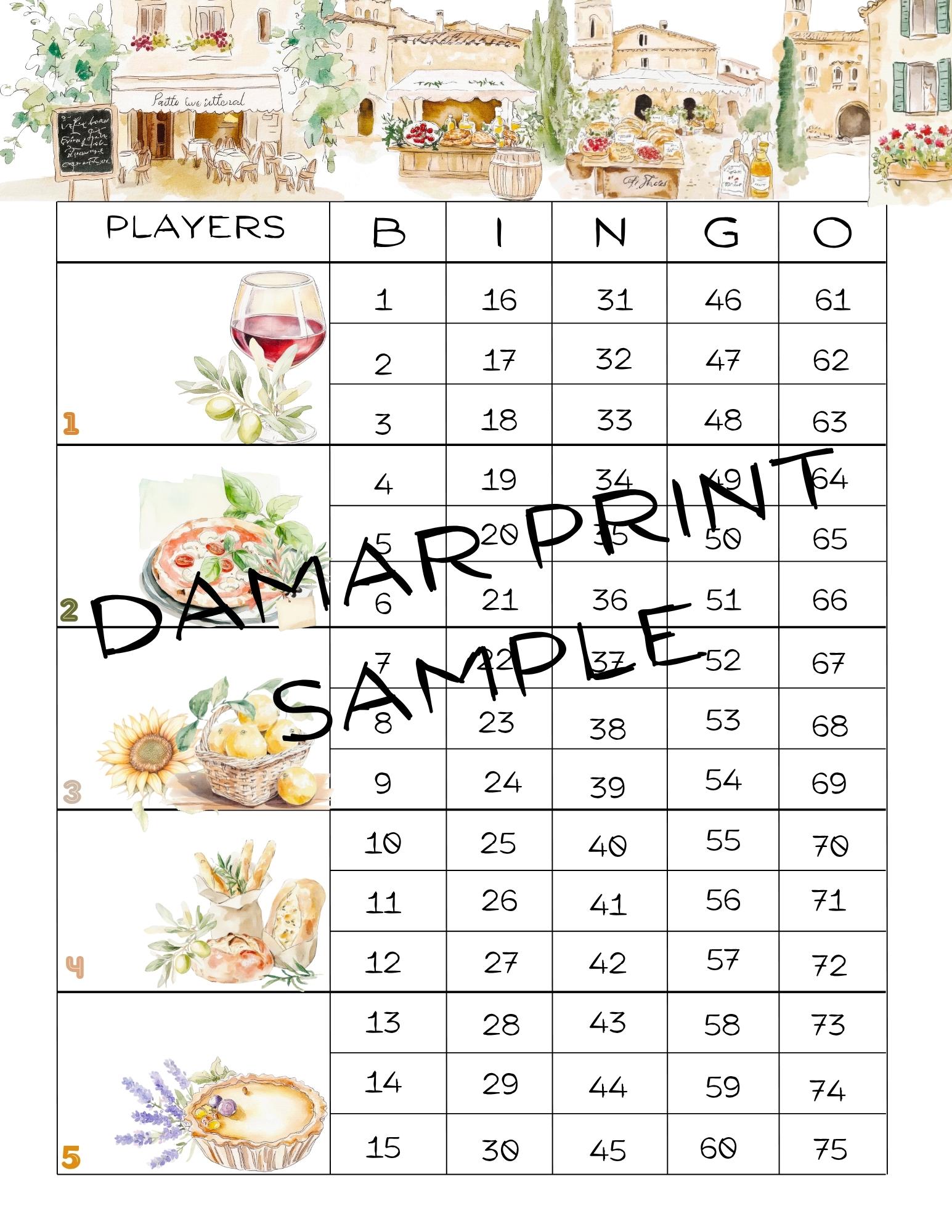 Food Printable Bingo Boards-instant Download -italian Bingo Boards ...