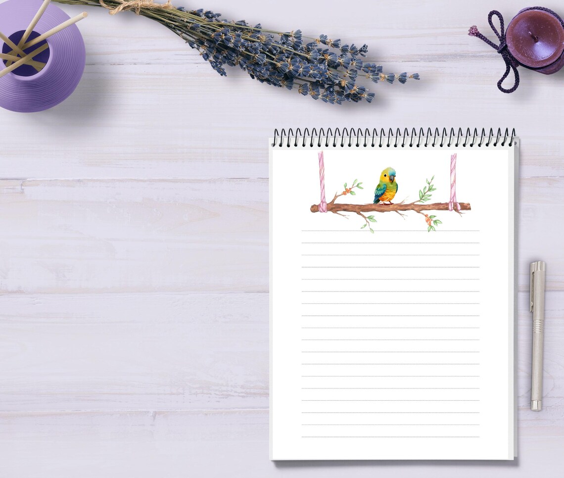 Parrot Printable Stationery-birds Stationary-watercolor Birds Writing ...