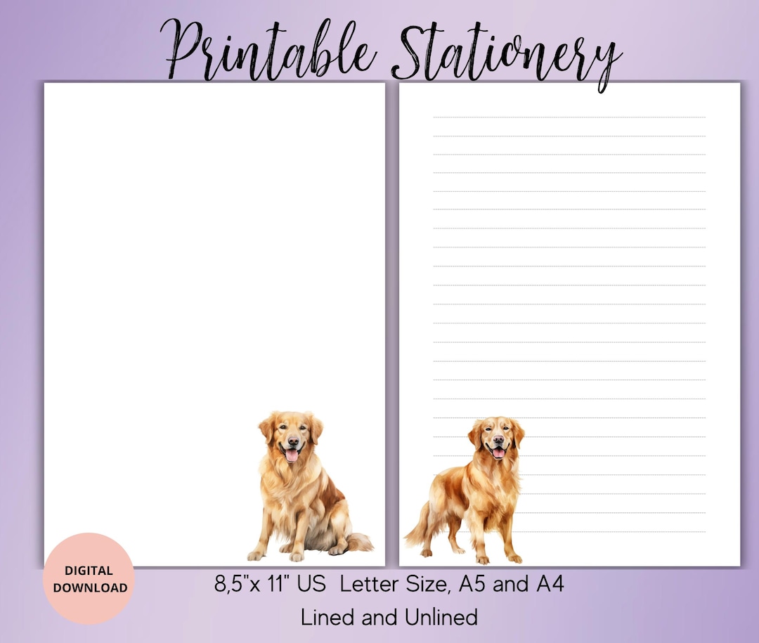 Golden Retriever Printable Stationery-dog Writing Paper Lined Unlined ...