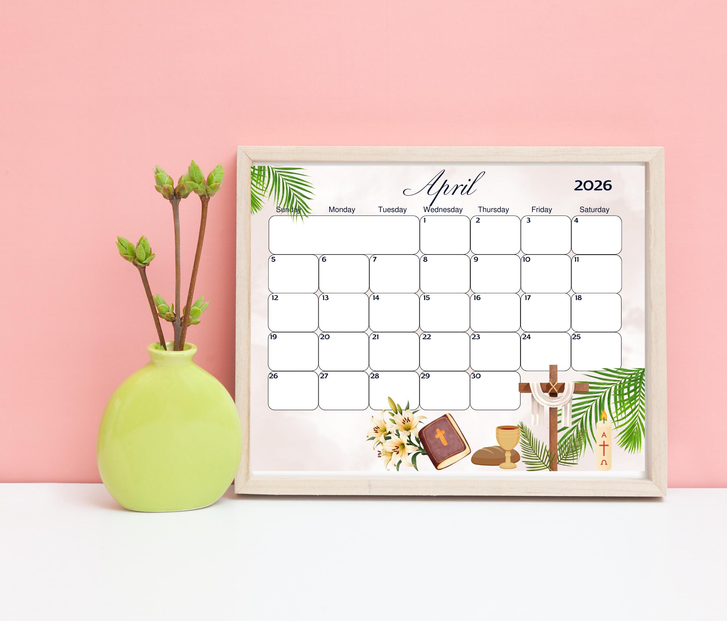 Christian Easter Editable Calnendar-april 2026 Fillable Monthly Planner ...