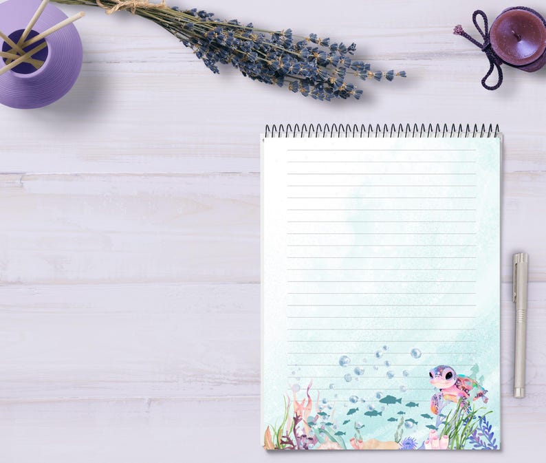 Sea Turtle Printable Stationery-marine Writing Paper Unlined Lined A5 ...