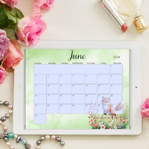 June 2024 Editable Calendar-printable Summer Monthly Planner-fox Kids ...