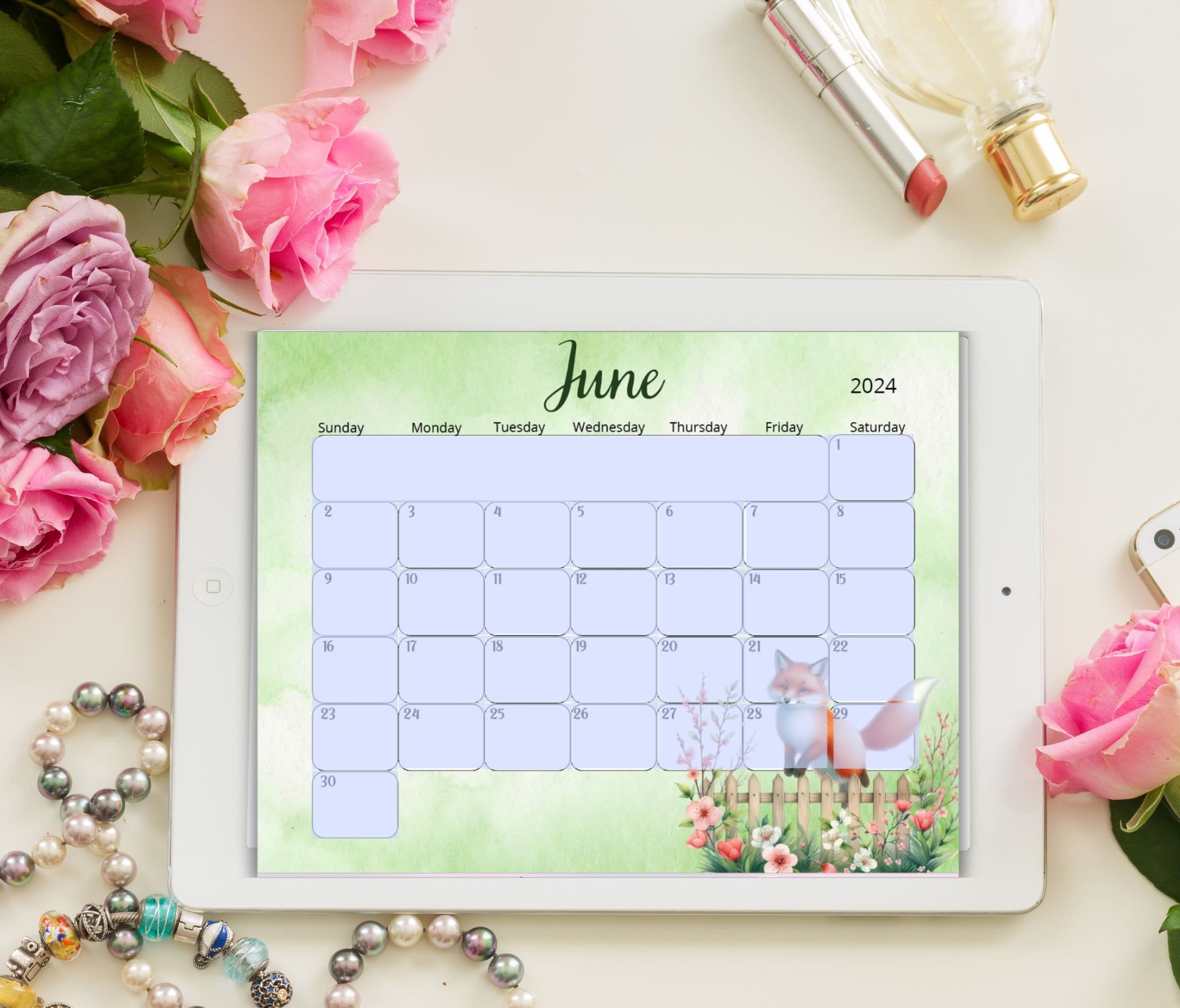 June 2024 Editable Calendar-printable Summer Monthly Planner-fox Kids ...