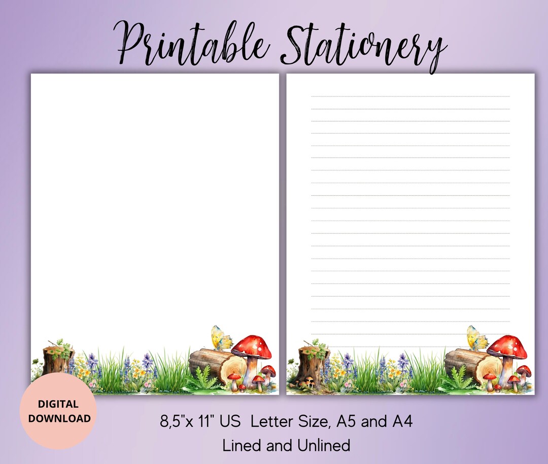 Forest Glade Printable Stationery-mushrooms Stationery-floral Writing ...