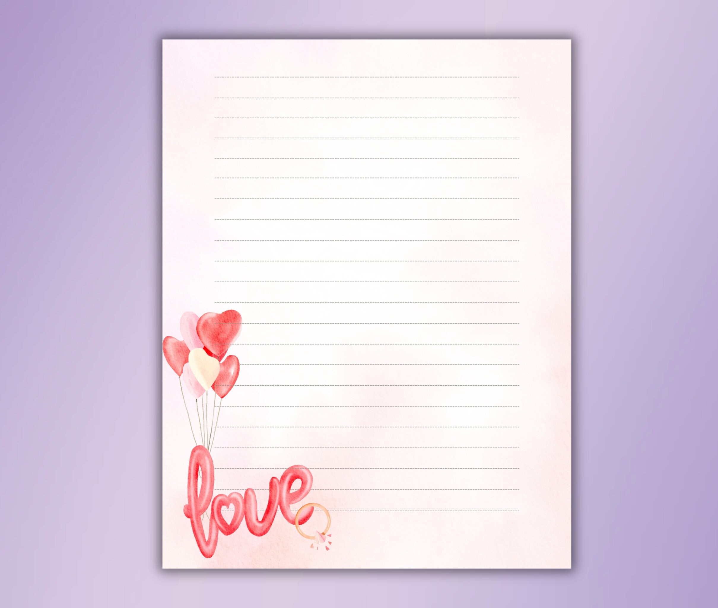 Love Heart Printable Stationery-heart Stationary-valentine Heart ...