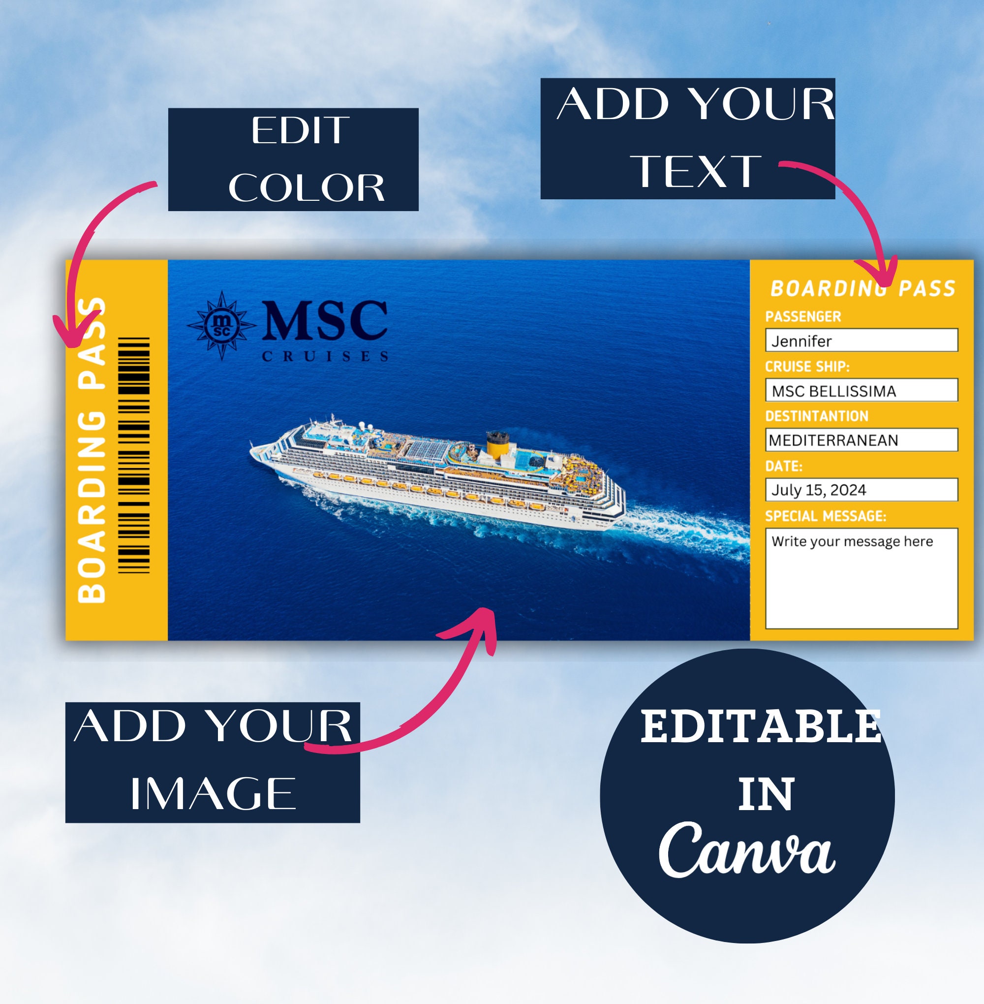 EDITABLE MSC Cruise Ticket-editable Boarding Pass-print Surprise Gift ...