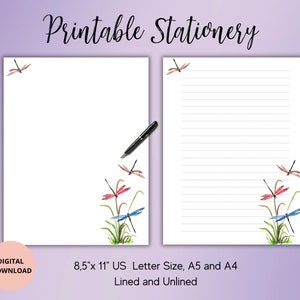 Dragonfly Printable Stationery Cute Notepaper-floral Printable ...