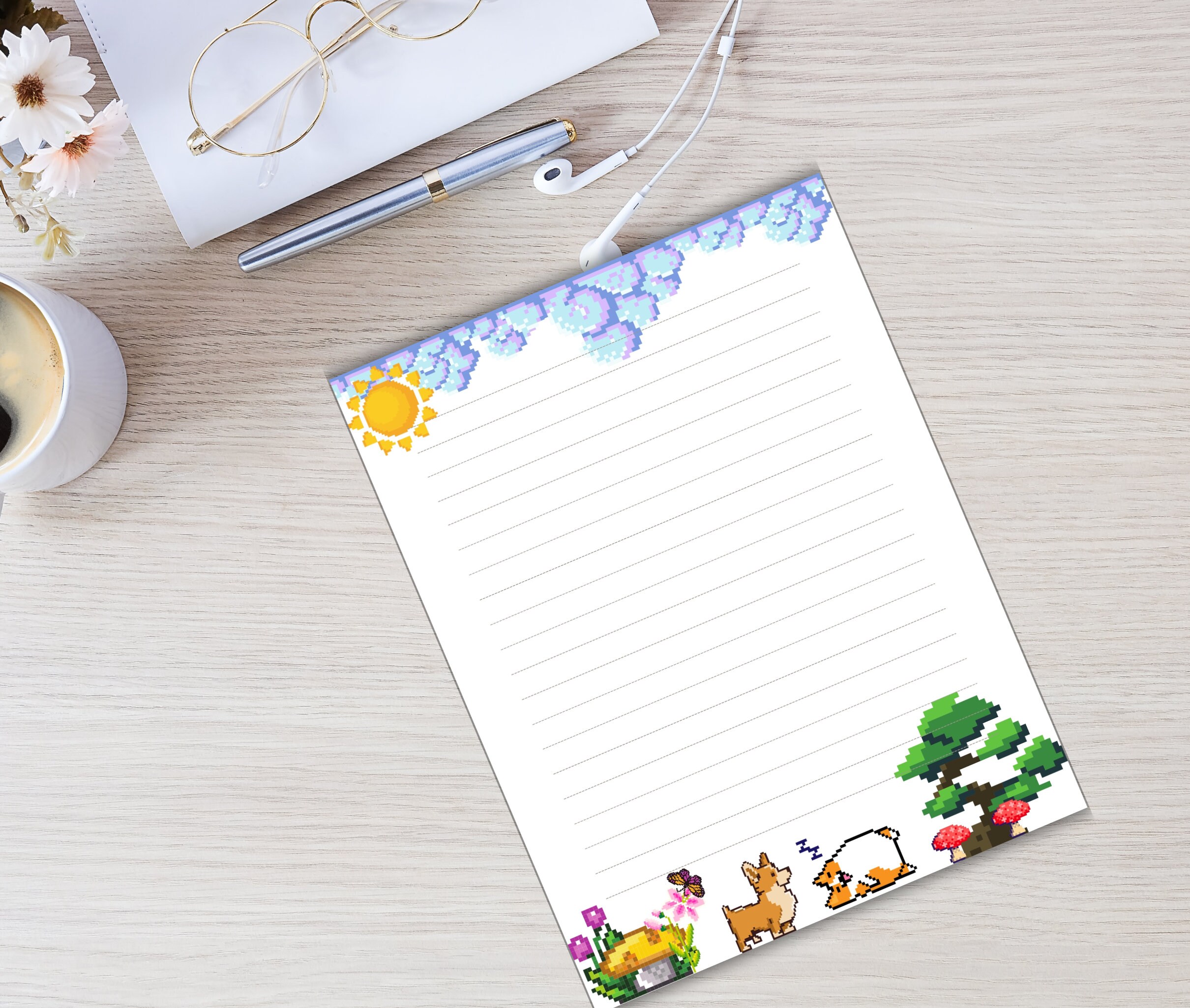 Pixel Style Printable Stationery-cute Animal Stationery-stationary Set ...