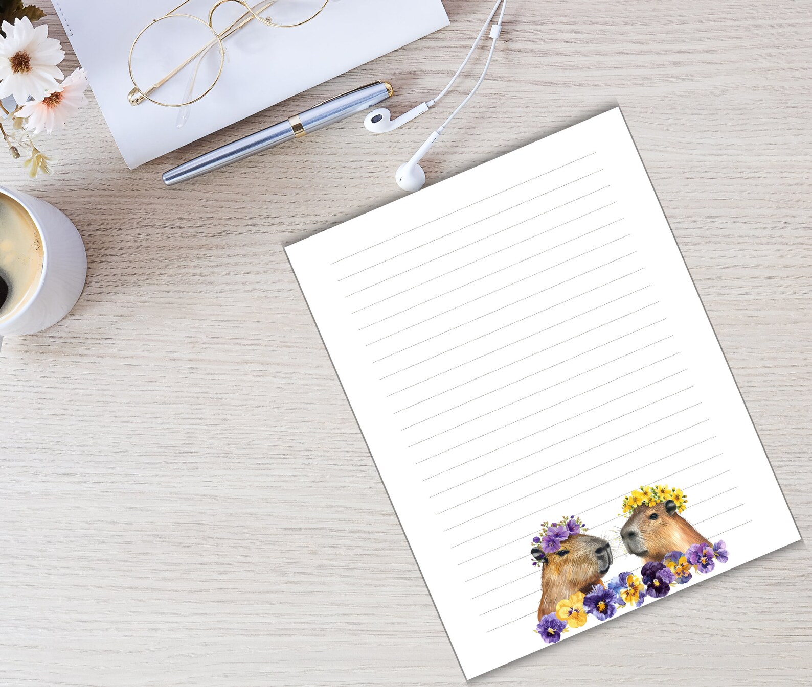 Capybara With Flower Printable Stationery-animal Lover Printable ...