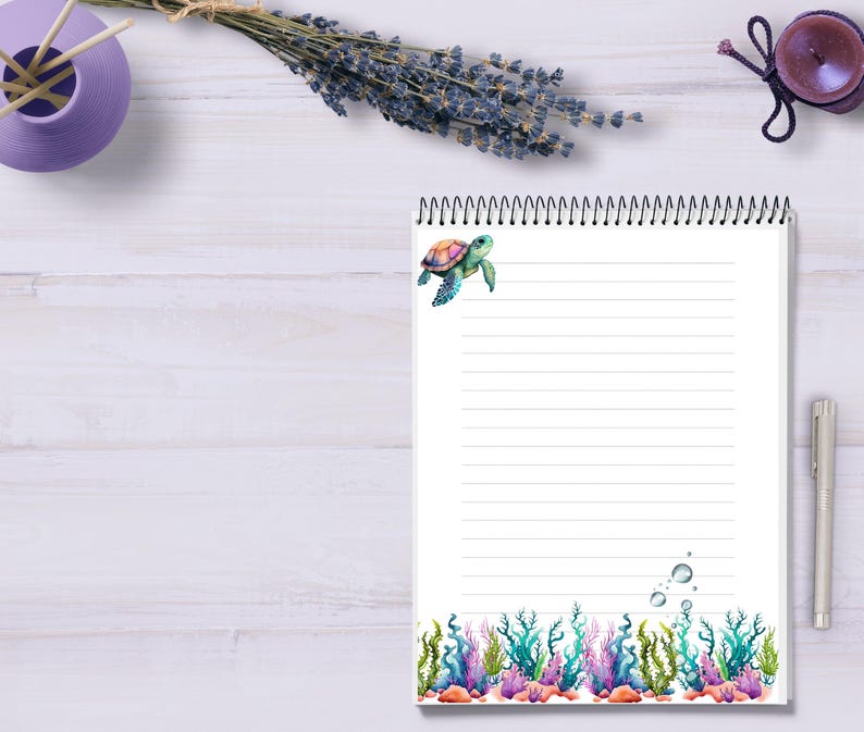 Turtle Sea Writing Set ,marine Printable Stationery,watercolor Writing ...