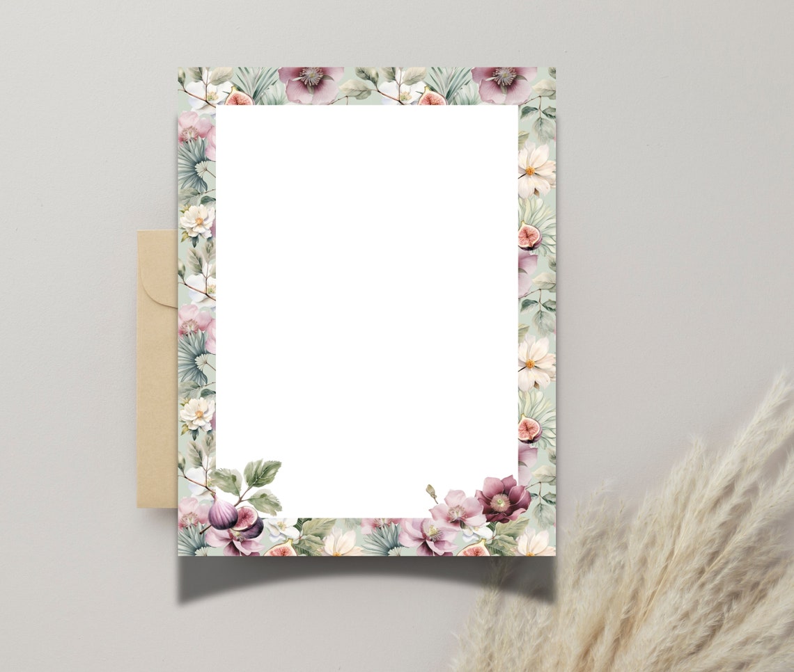 Flowers and Fig Fruit Writing Paper Set Unlined Lined A4/A5/US Letter ...