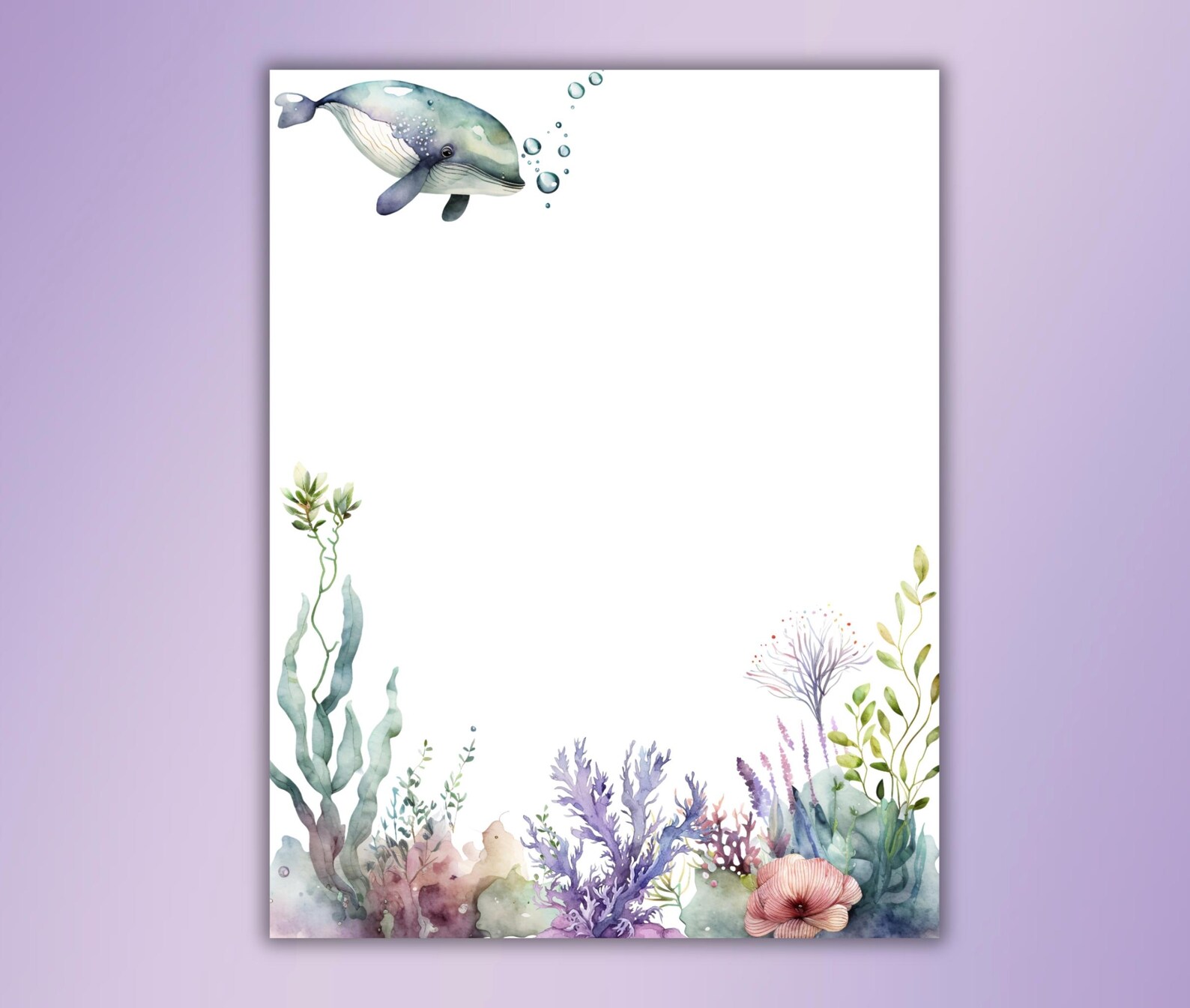 Marine Printable Stationery-whale Stationery-ocean Writing Set ...