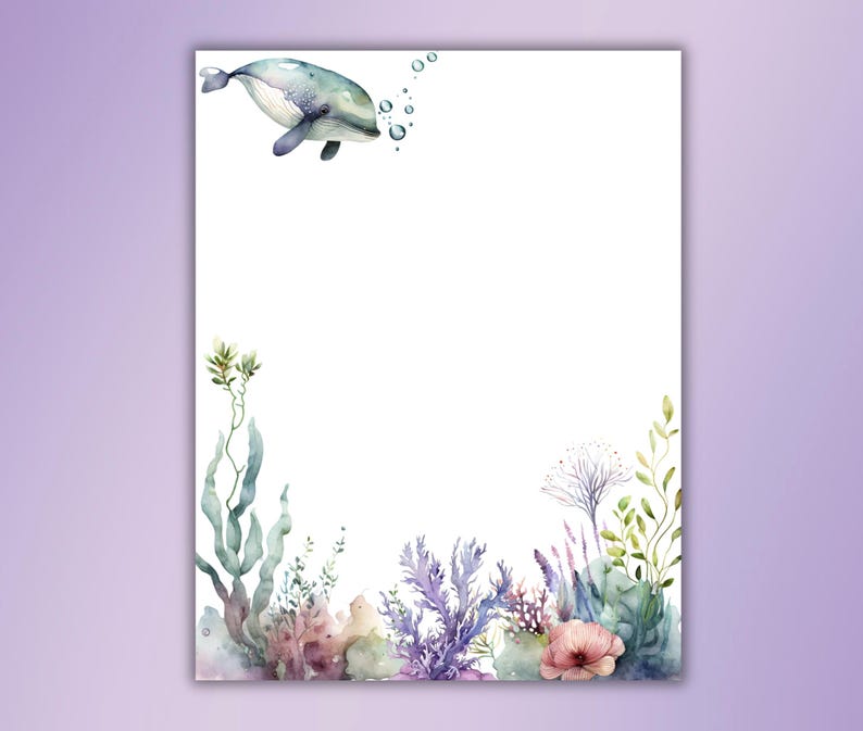 Marine Printable Stationery-whale Stationery-ocean Writing Set ...