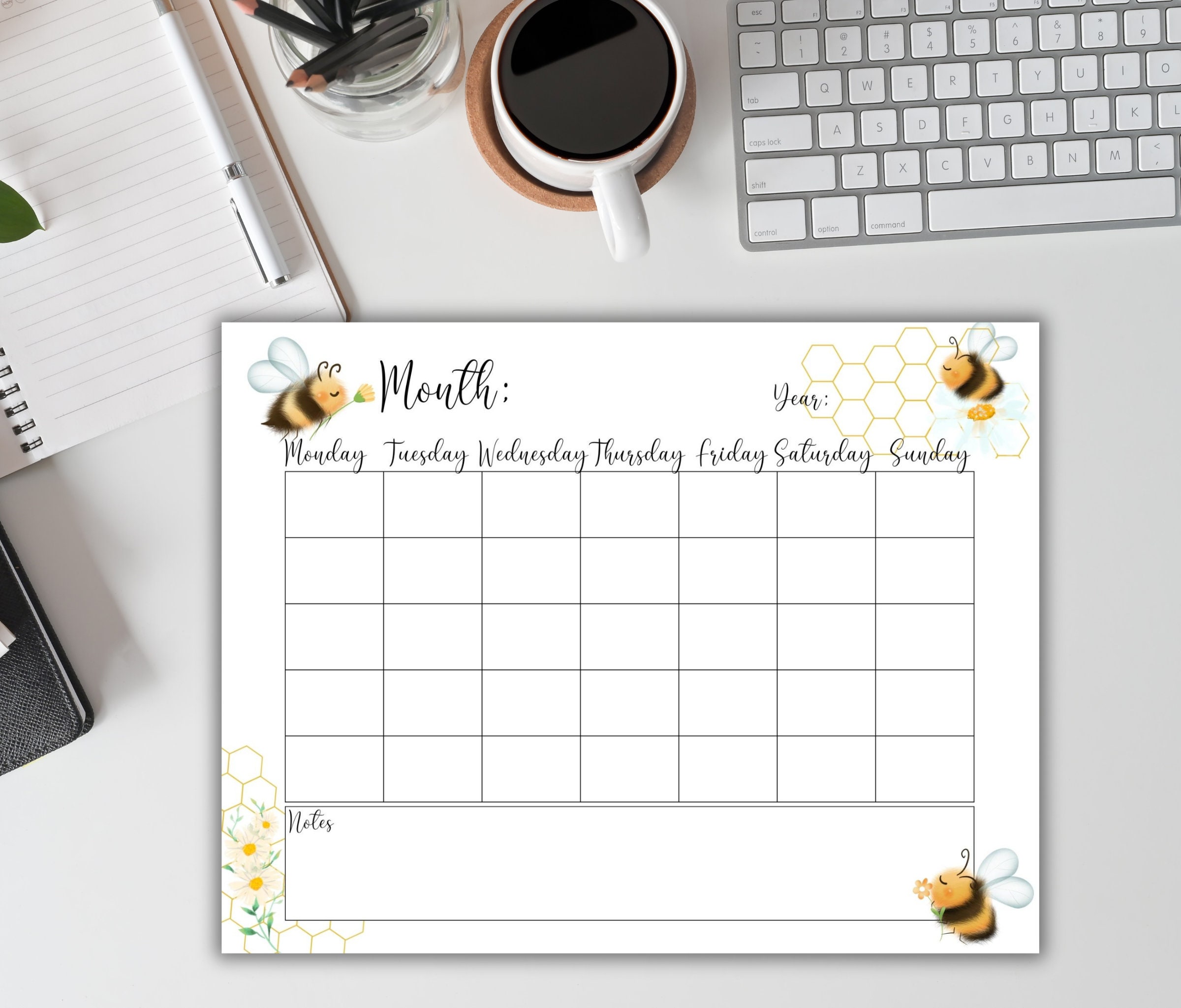 Monthly Planner-editable Printable Monthly Calendar-landscape Monthly ...
