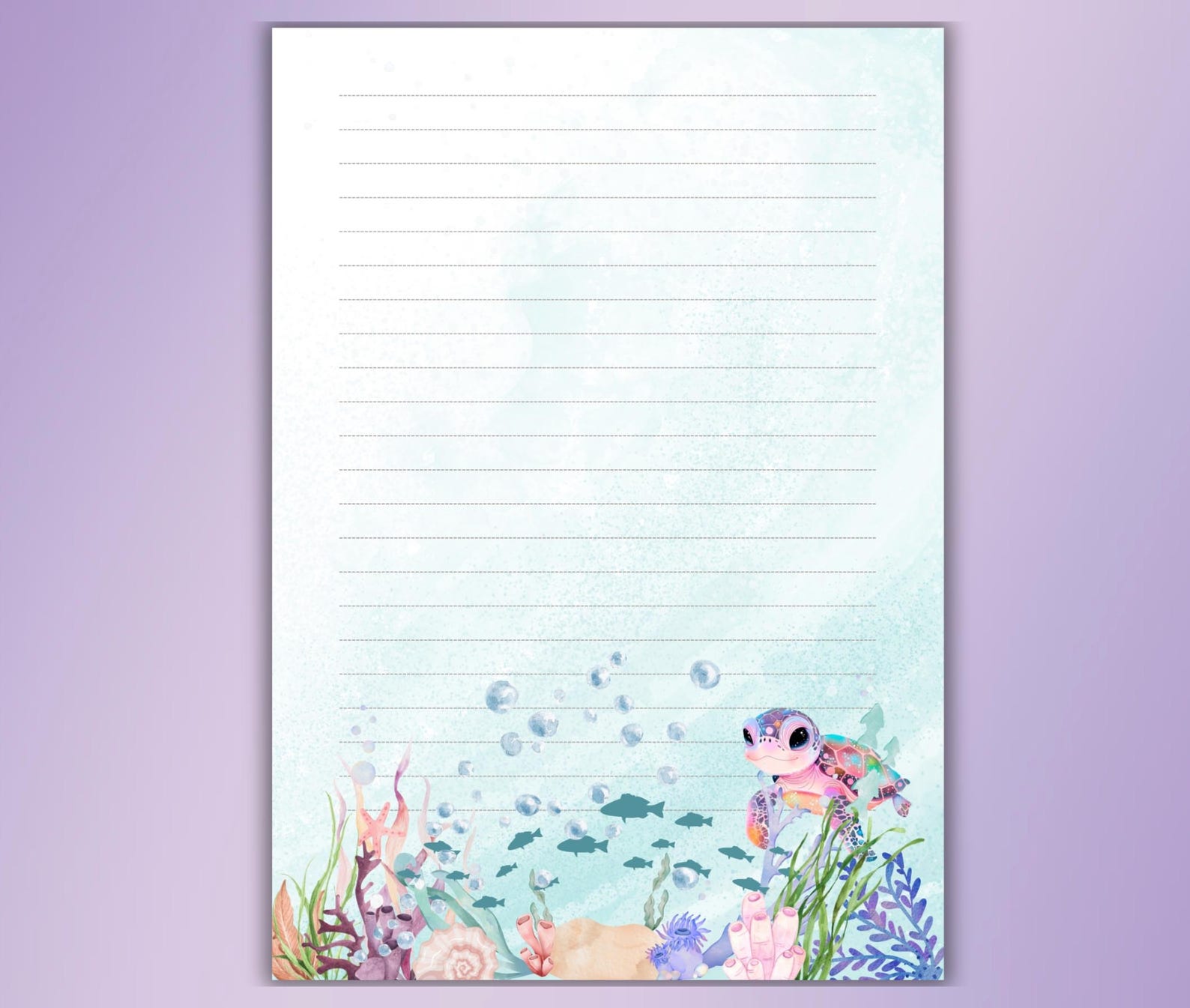 Sea Turtle Printable Stationery-marine Writing Paper Unlined Lined A5 ...