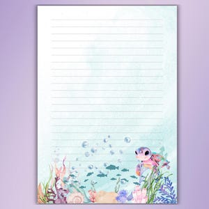 Sea Turtle Printable Stationery-marine Writing Paper Unlined Lined A5 ...