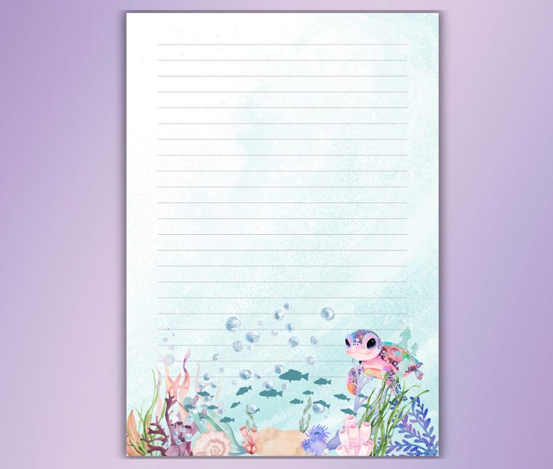 Sea Turtle Printable Stationery-marine Writing Paper Unlined Lined A5 ...