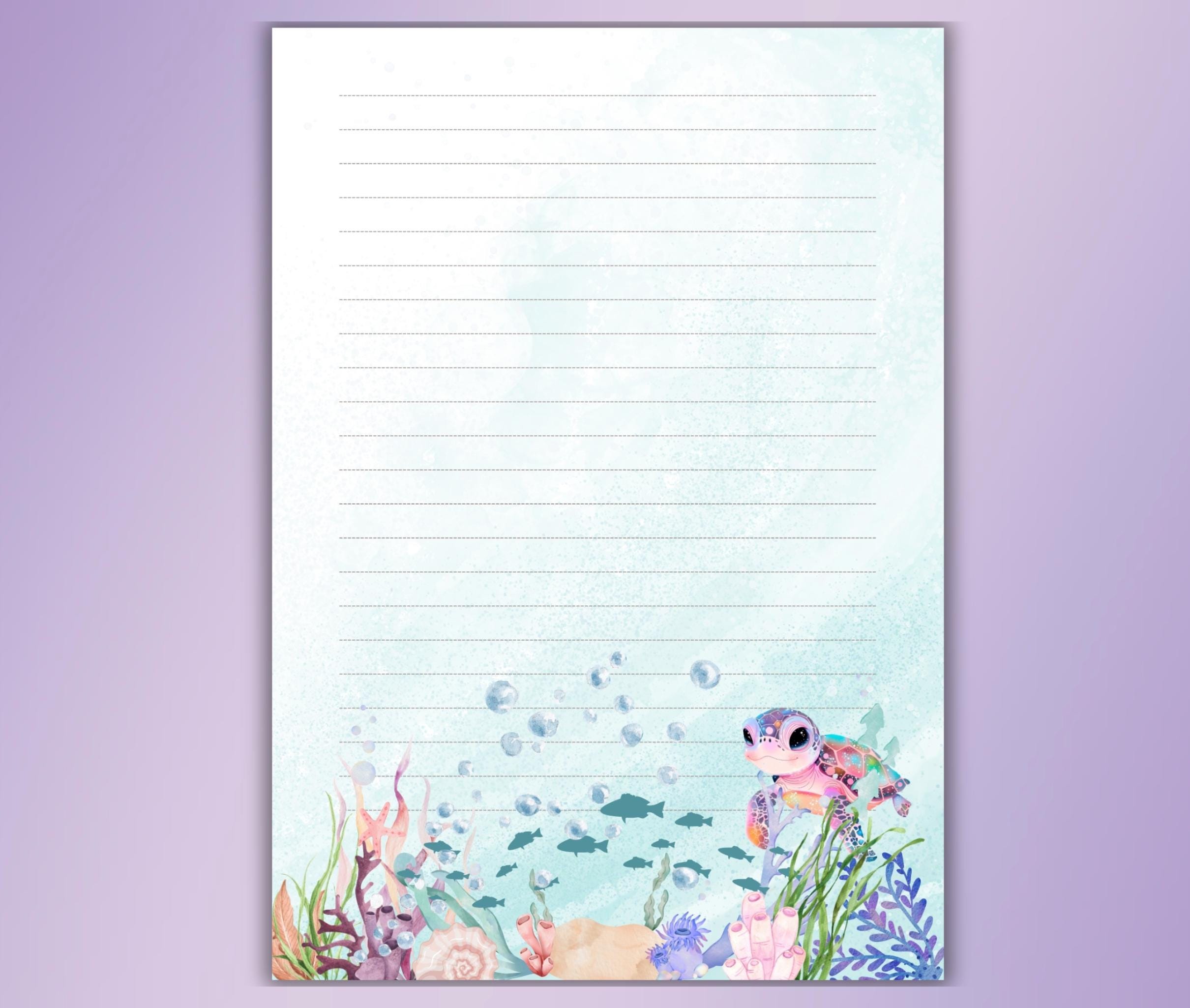 Sea Turtle Printable Stationery-marine Writing Paper Unlined Lined A5 ...