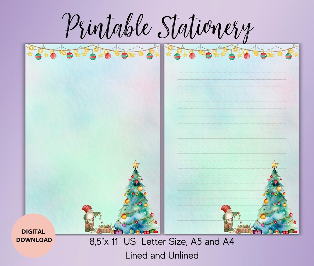 Christmas Tree With Gnome Printable Stationery-happy New Year Writing ...