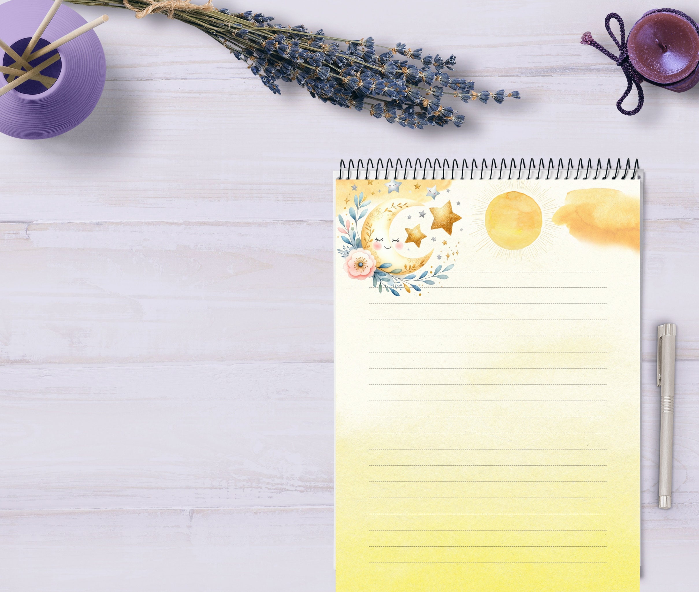 Moon and Sun Printable Stationery-astrology Stationery-watercolor ...