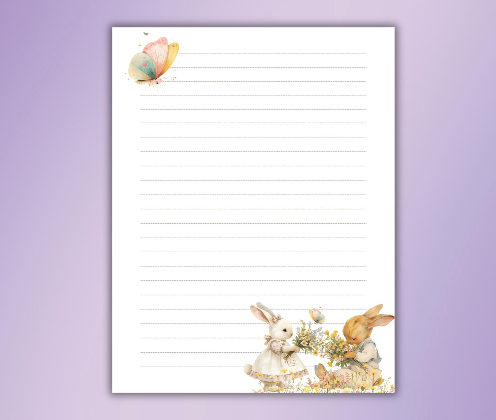 Bunnies Printable Stationery-cute Animal Stationary Sets-digital Letter ...